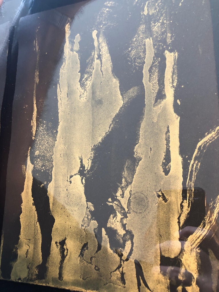 Moshe Gershuni - Triptych Israeli Modernist Abstract Gold Paint Prints ...