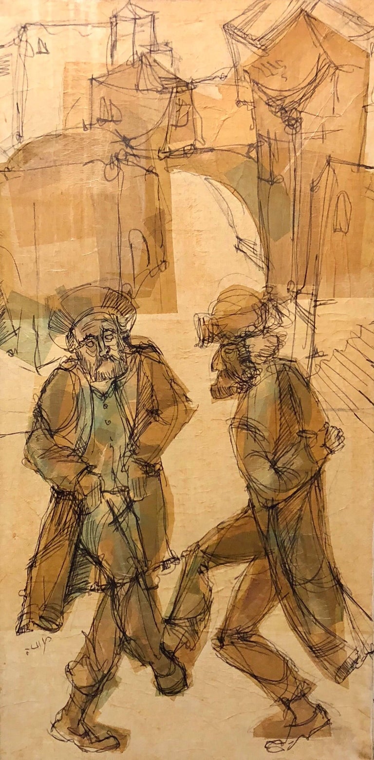 Moshe Katz - Israeli Rabbis Dancing in Jerusalem, Judaica, Mixed Media ...