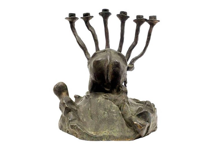 Mosheh Oved - RARE Judaica Brutalist Animal Holocaust Memorial Menorah ...