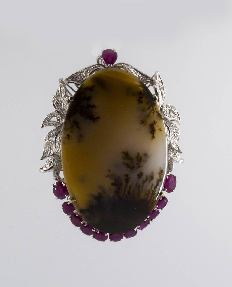 Moss Agate 6.60 Carat Ruby 0.50 Carat Diamond White Gold Pendant For ...