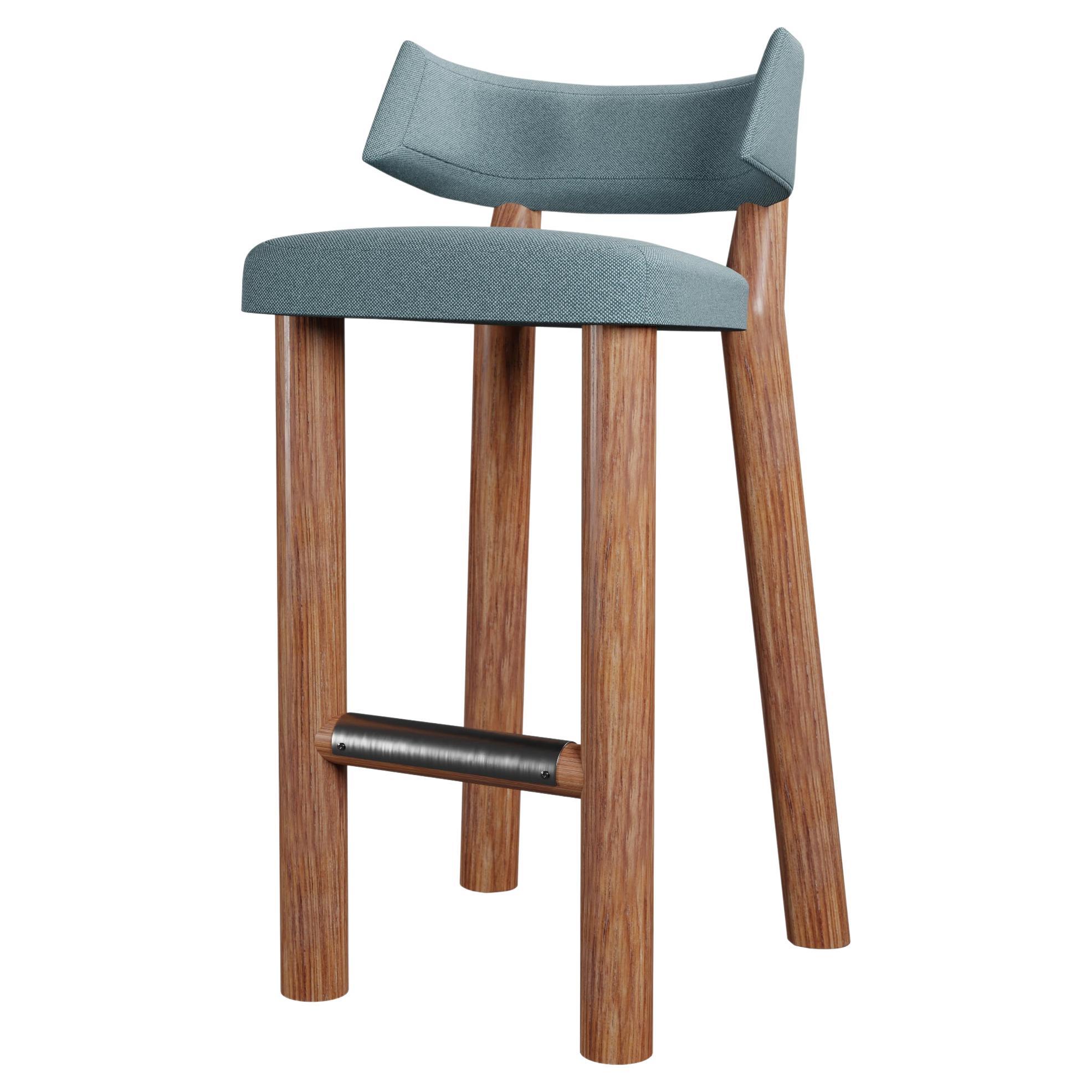 Moss Upholstered Kitchen Stool in red plain weave fabric handcrafted by ...