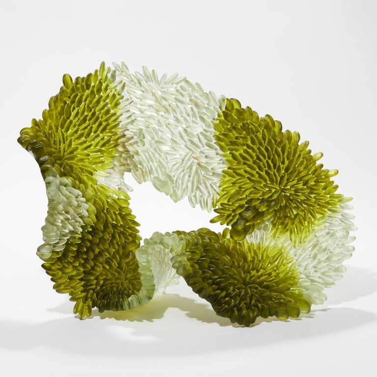 Moss Greens, Olive and Grey Textured Cast Glass Sculpture by Nina ...