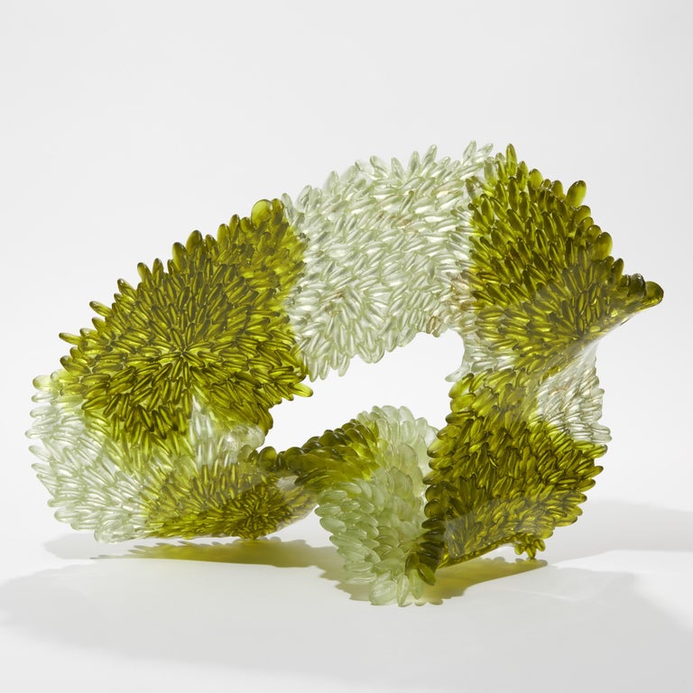 Moss Greens, Olive and Grey Textured Cast Glass Sculpture by Nina ...