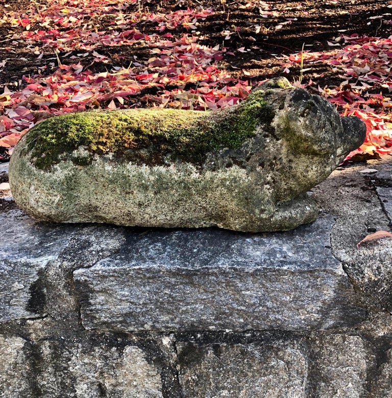 Mossy Recumbent English Cast Stone Pig at 1stDibs