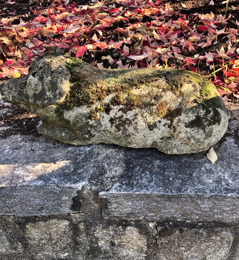 Mossy Recumbent English Cast Stone Pig at 1stDibs