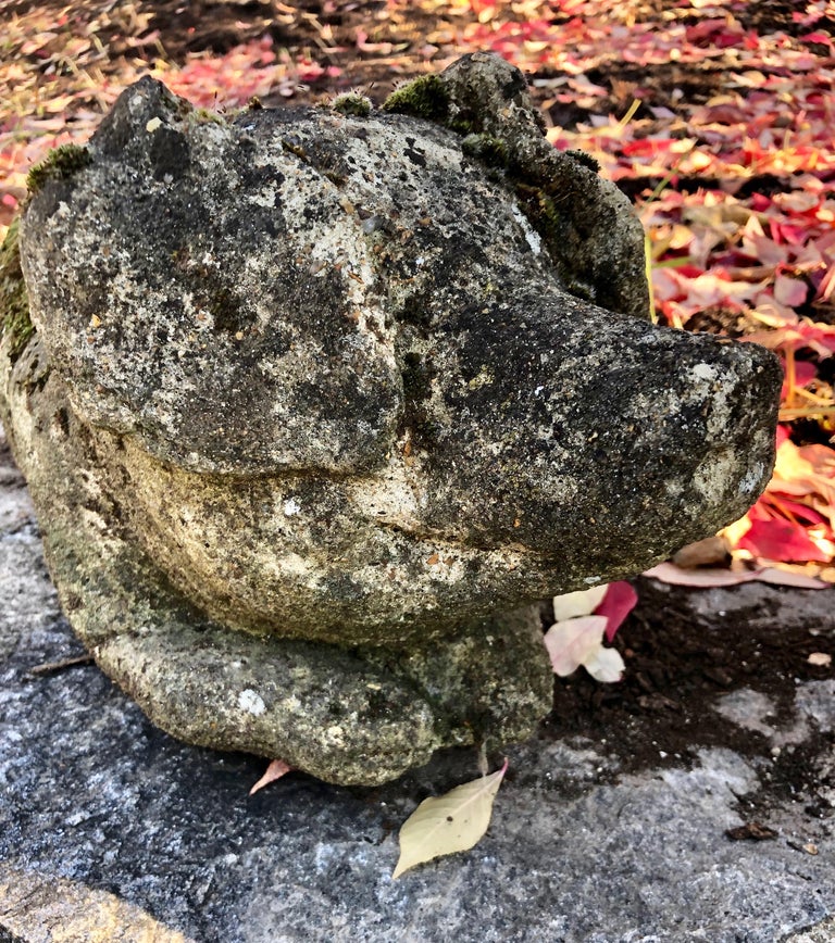 Mossy Recumbent English Cast Stone Pig at 1stDibs