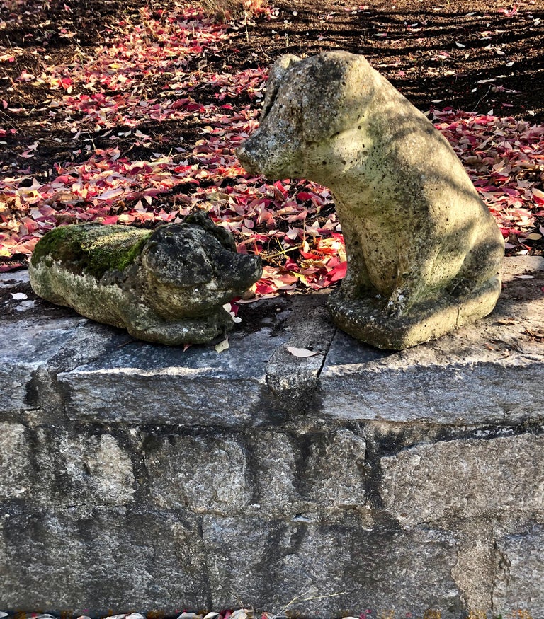 Mossy Recumbent English Cast Stone Pig at 1stDibs