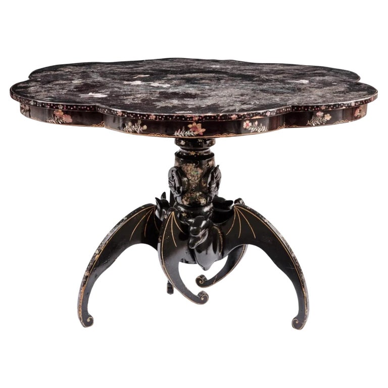 Mother-of-pearl black lacquer Japanese export table with feet shaped as ...