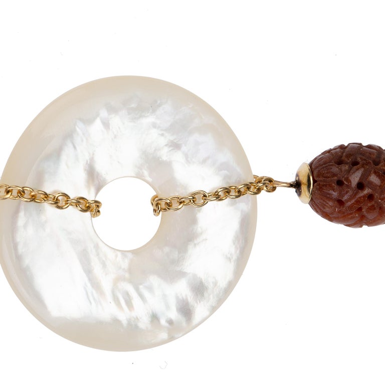 Mother of Pearl Carved Antiques Jade Carnelian 18 Karat Gold Necklace ...