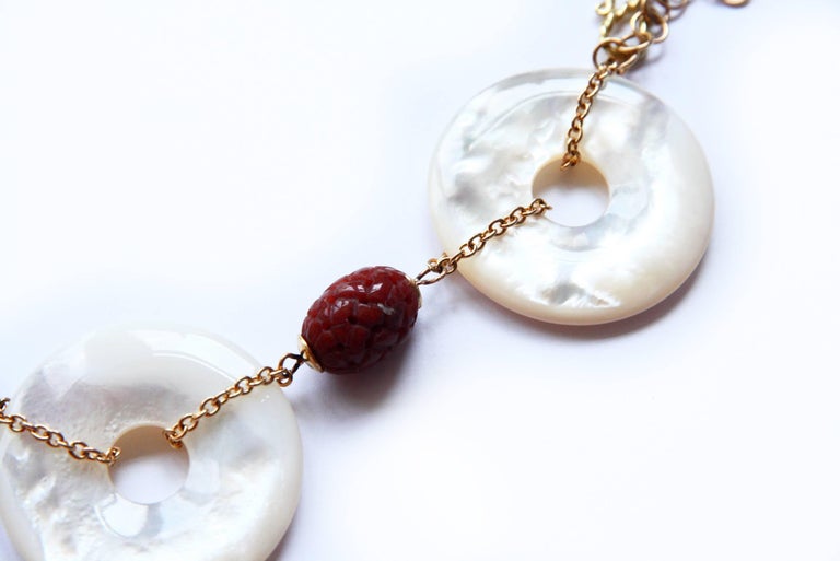 Mother of Pearl Carved Antiques Jade Carnelian 18 Karat Gold Necklace ...