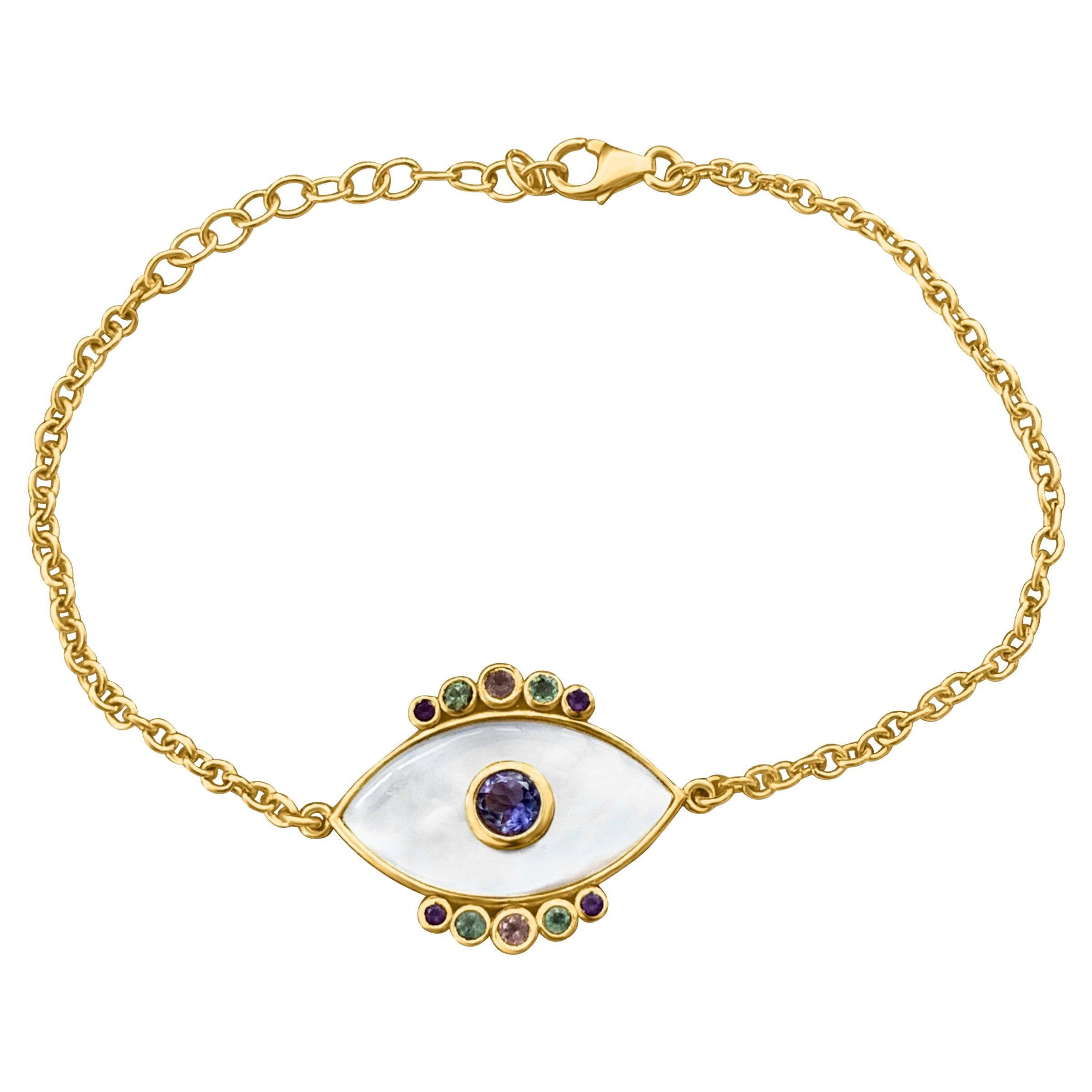 18 Karat Rose Gold Evil Eye Diamond Bracelet at 1stDibs | evil eye tennis bracelet, diamond evil ...