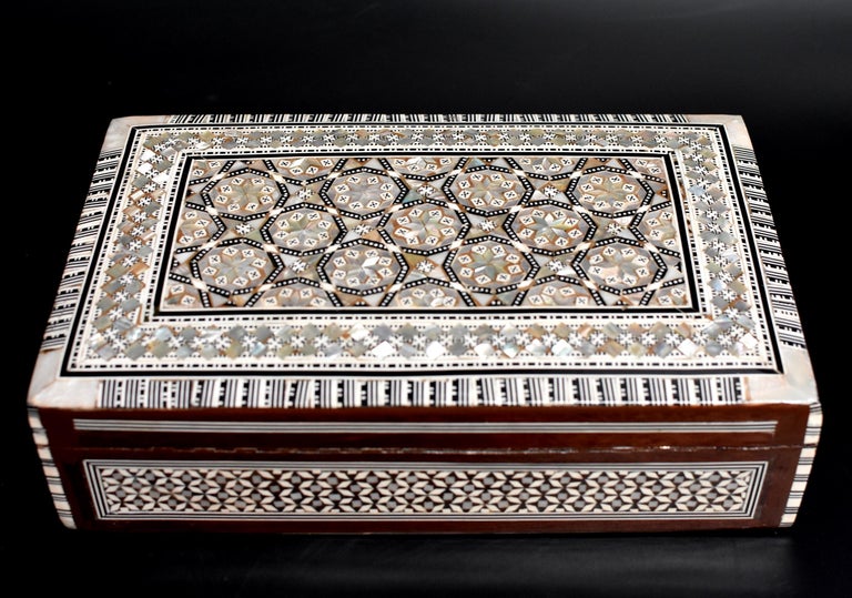 Mother-of-Pearl Jewelry Box, Inlaid Box with Key For Sale at 1stDibs