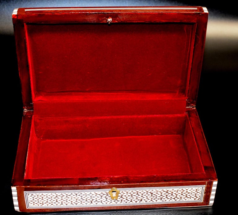 Mother-of-Pearl Jewelry Box, Inlaid Box with Key For Sale at 1stDibs