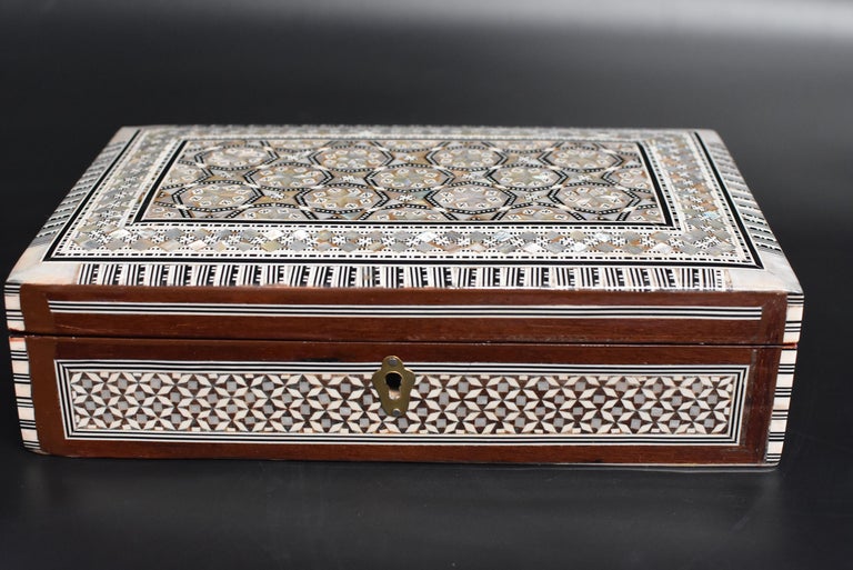 Mother-of-Pearl Jewelry Box, Inlaid Box with Key For Sale at 1stDibs