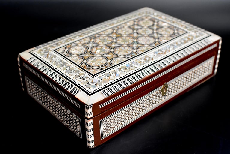 Mother-of-Pearl Jewelry Box, Inlaid Box with Key For Sale at 1stDibs