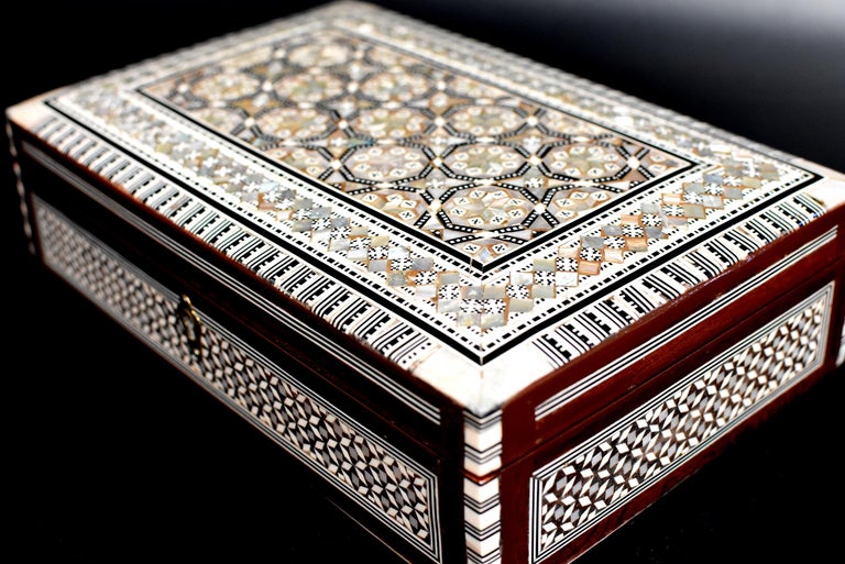 Mother-of-Pearl Jewelry Box, Inlaid Box with Key For Sale at 1stDibs