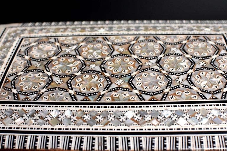 Mother-of-Pearl Jewelry Box, Inlaid Box with Key For Sale at 1stDibs