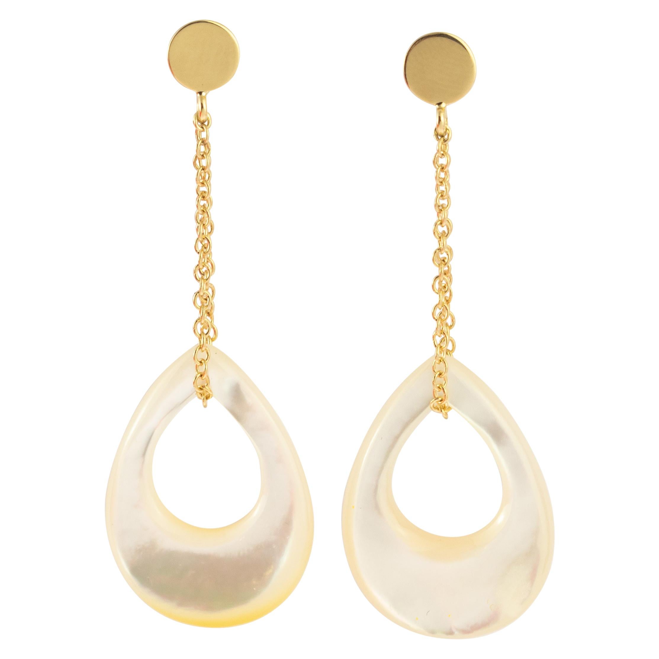 Mother Of Pearl Carved Sun 18 Karat Gold Chain Cocktail Drop Dangle