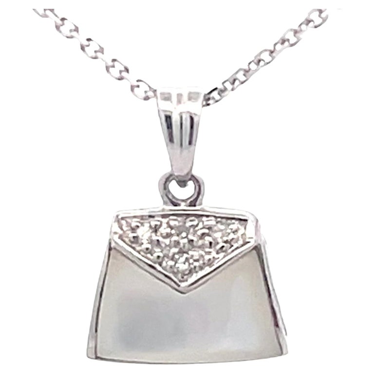 Mother of Pearl Purse Pendant on Chain in 18k White Gold For Sale at ...