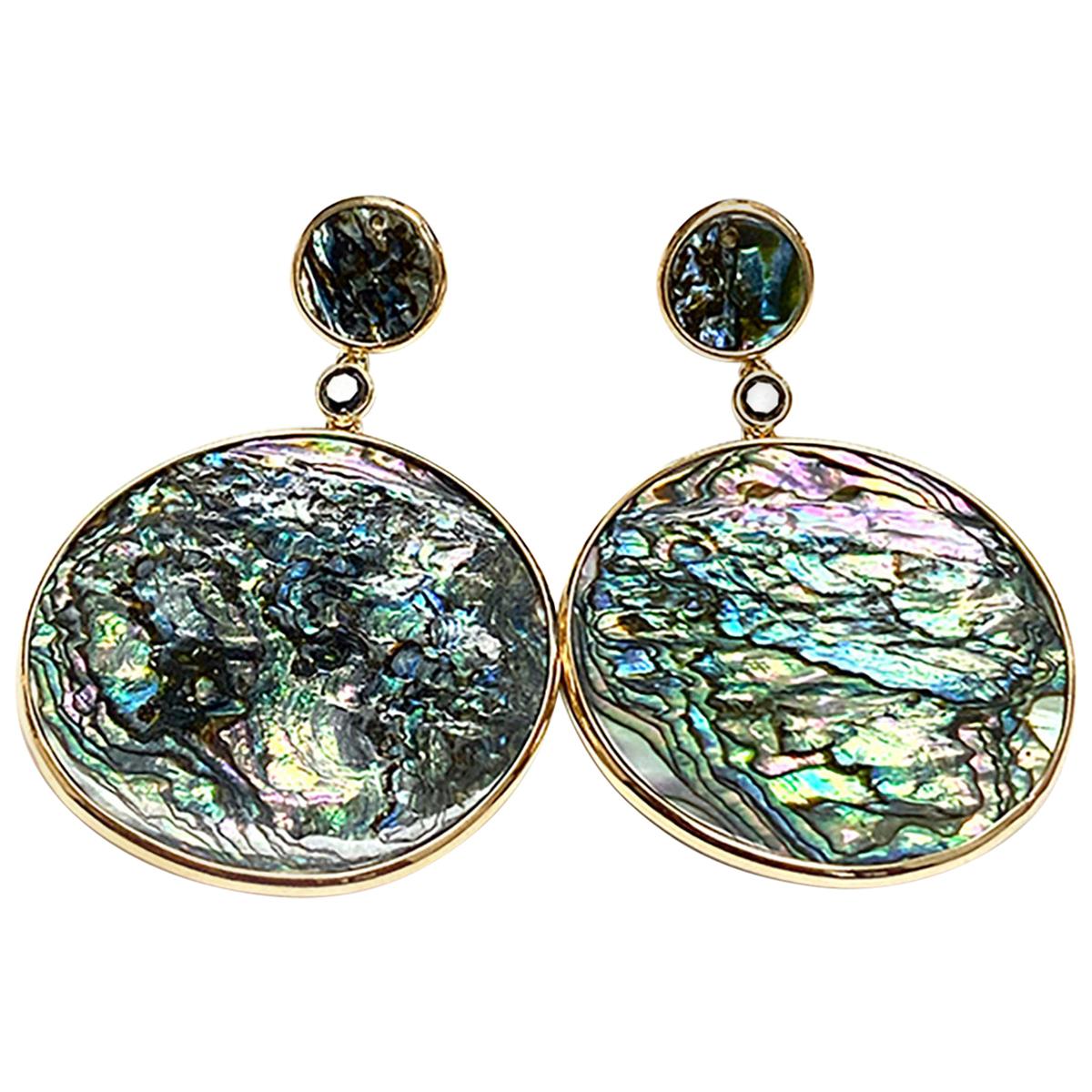 Syna Yellow Gold Abalone Earrings with Champagne Diamonds For Sale at ...