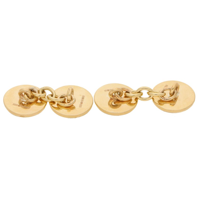Mother of Pearl Round Chain Cufflinks Set in 9k Yellow Gold For Sale at ...