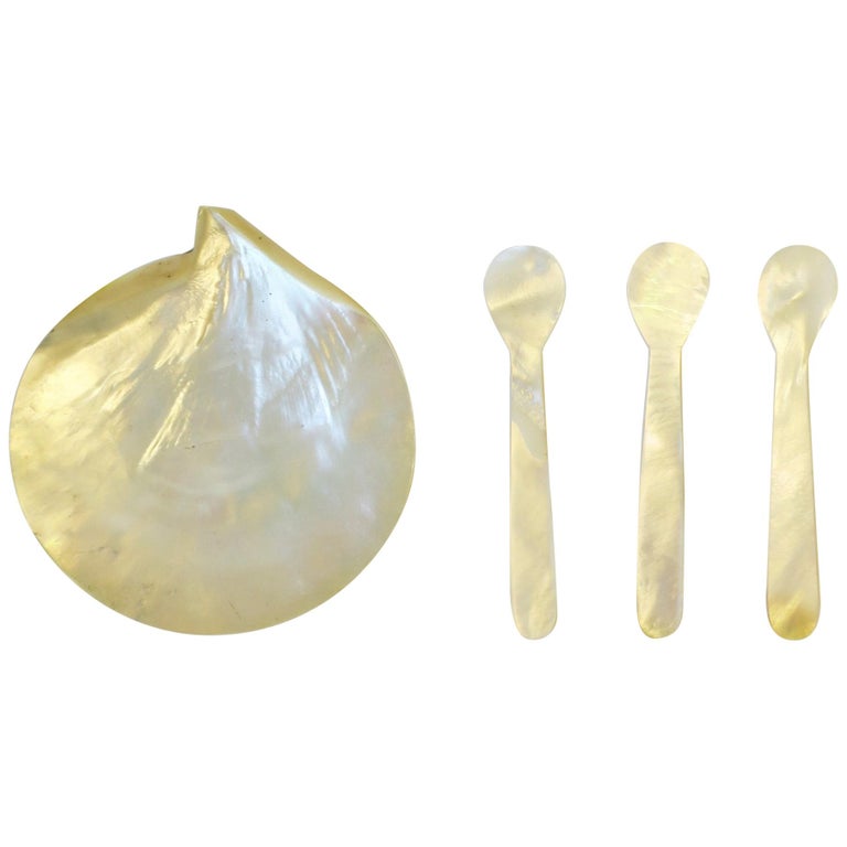 Mother of Pearl Seashell Caviar Dish and Spoons Set at 1stDibs