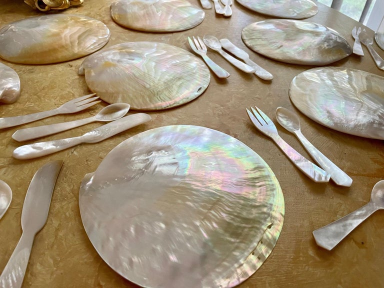 Mother of Pearl Seashell Caviar Dish with Cutlery, 8 Complete Sets at ...