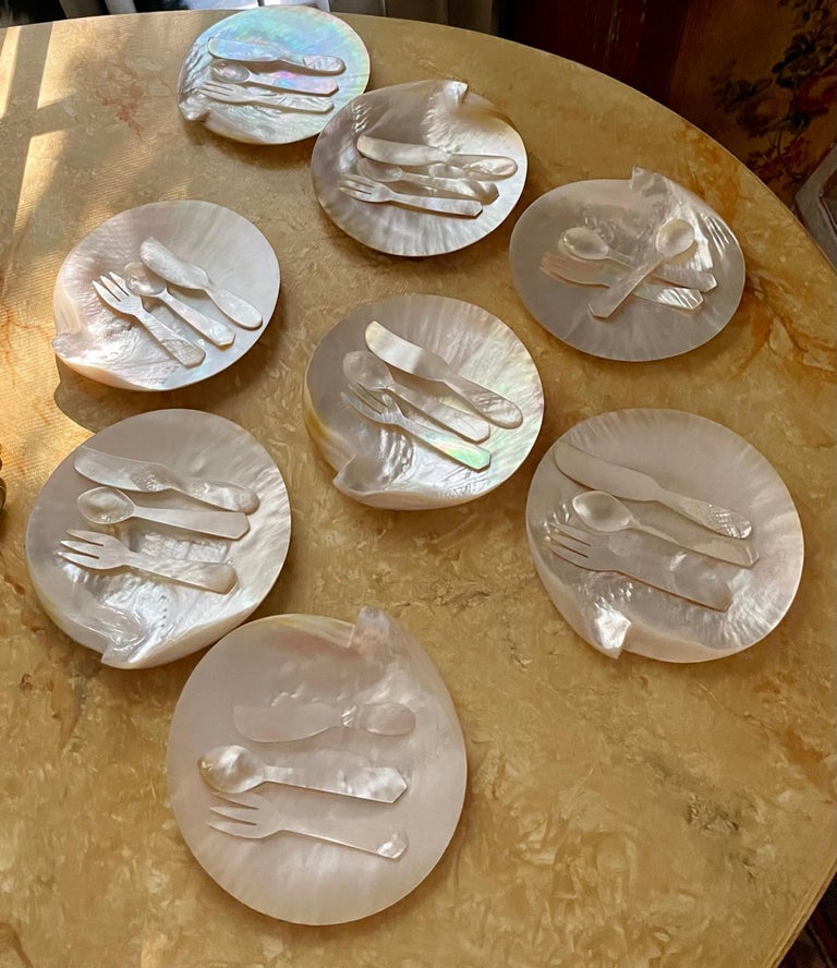Mother of Pearl Seashell Caviar Dish with Cutlery, 8 Complete Sets at ...