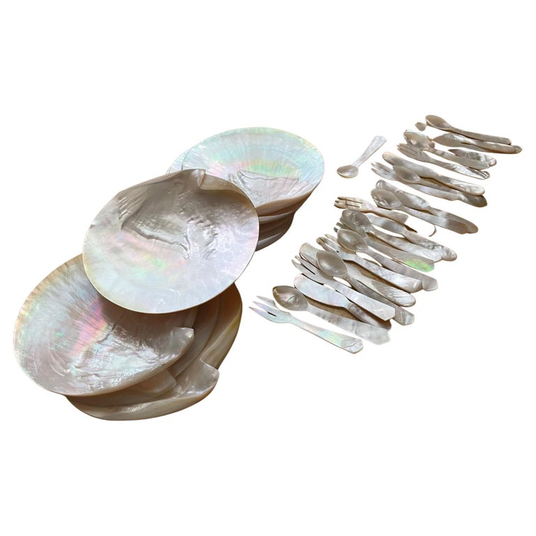 Mother of Pearl Seashell Caviar Dish with Cutlery, 8 Complete Sets at ...