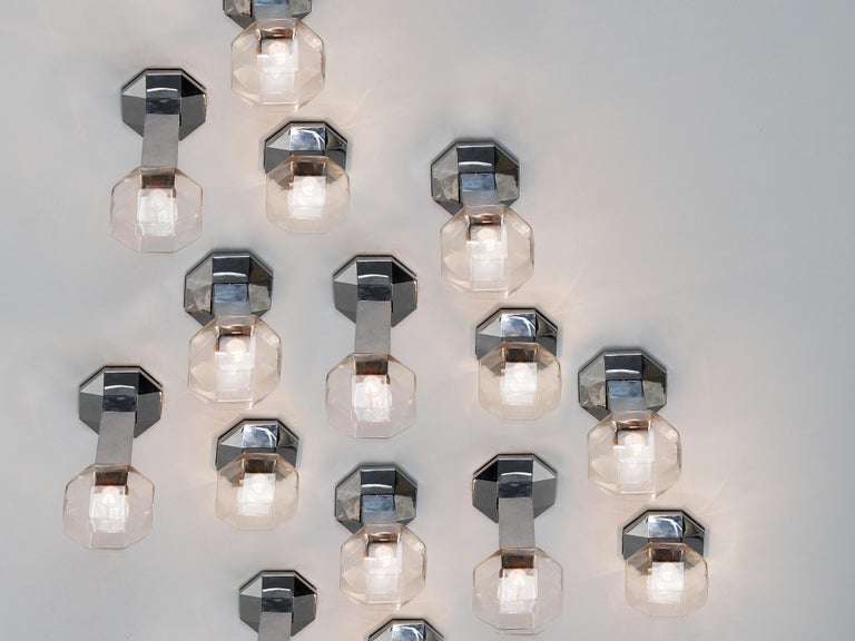 Motoko Ishii Set of Three Wall Lights in Glass and Chrome For Sale at ...