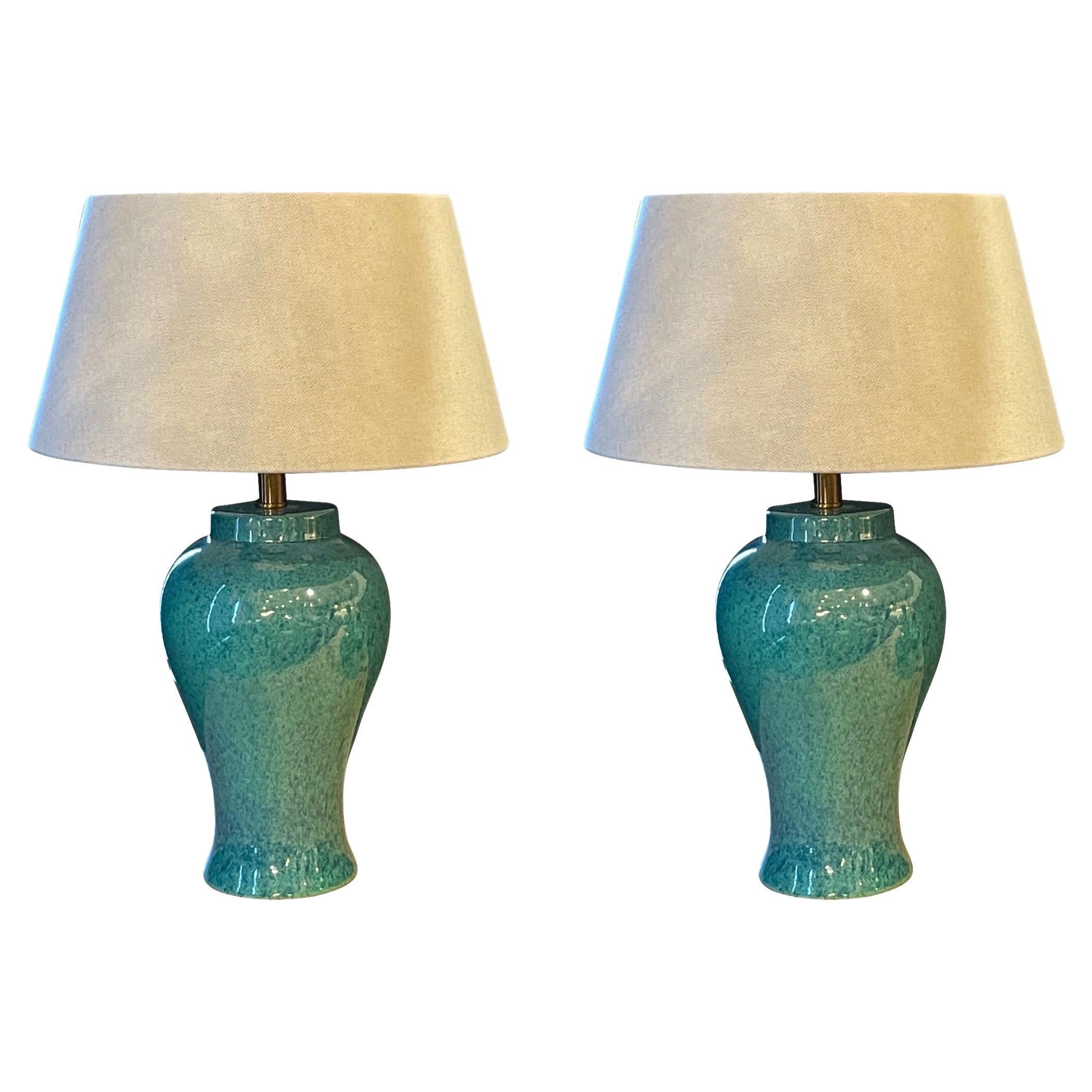 Vintage Pair of Drip Glazed Task or Table Lamps For Sale at 1stDibs