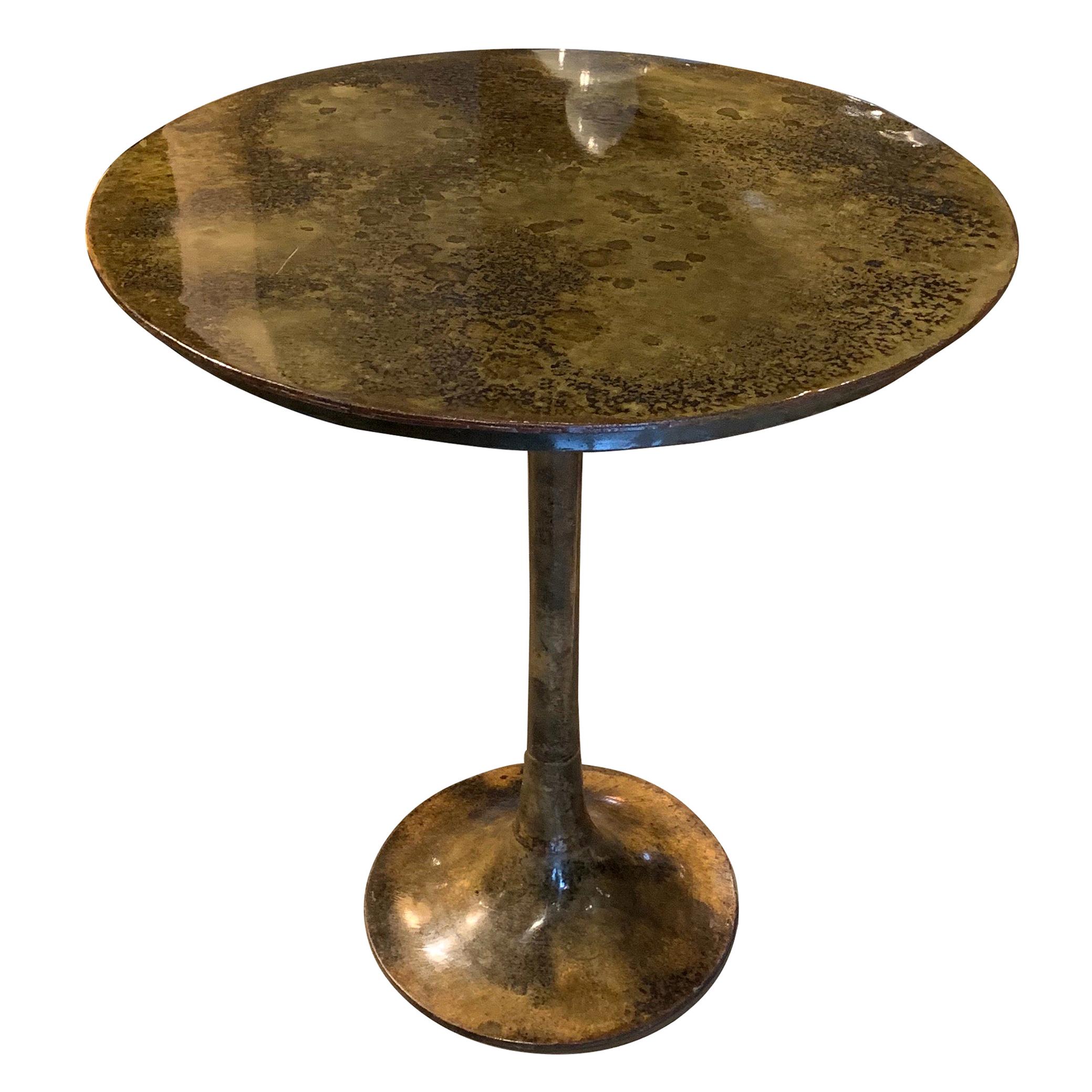 Bronze Mottled Pedestal Base Side Table, India, Contemporary at 1stDibs