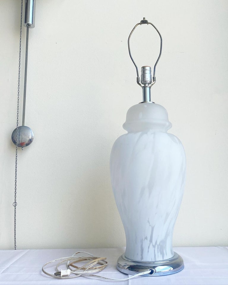 Mottled White Glass Table Lamp with Chrome Base For Sale at 1stDibs