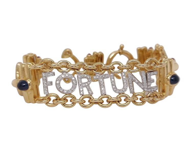 Mouawad 18kt Yellow Gold Fortune Bracelet with Diamonds, Sapphires ...
