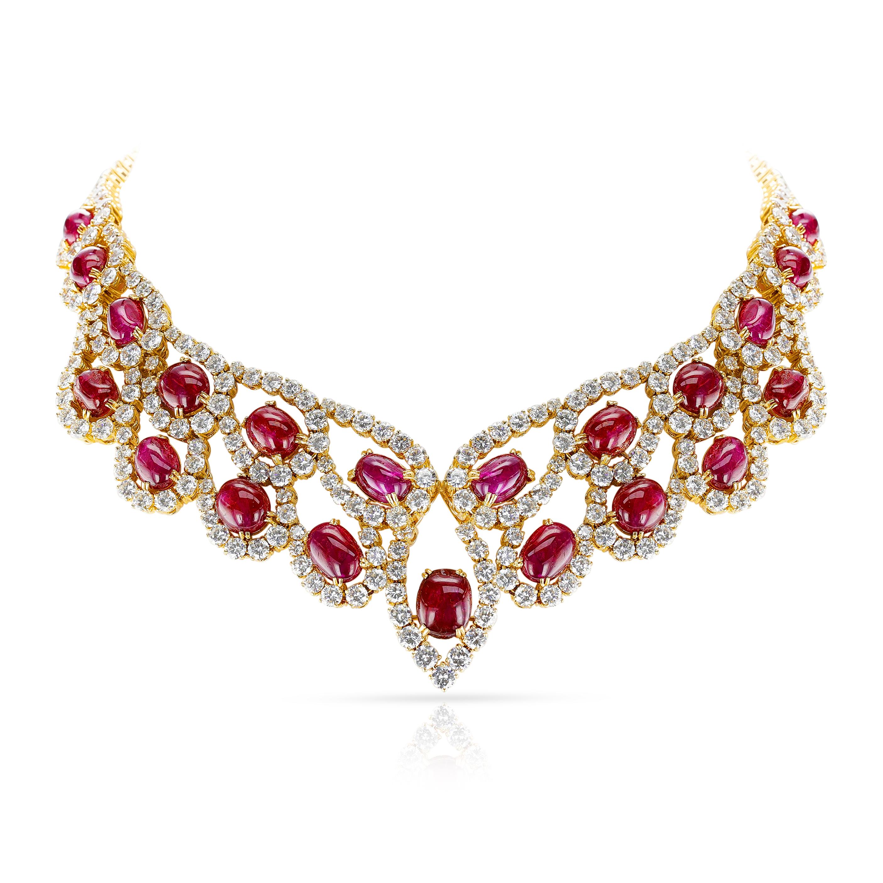 Mouawad Unheated Burma Ruby and Diamond Necklace and Earring Set For ...