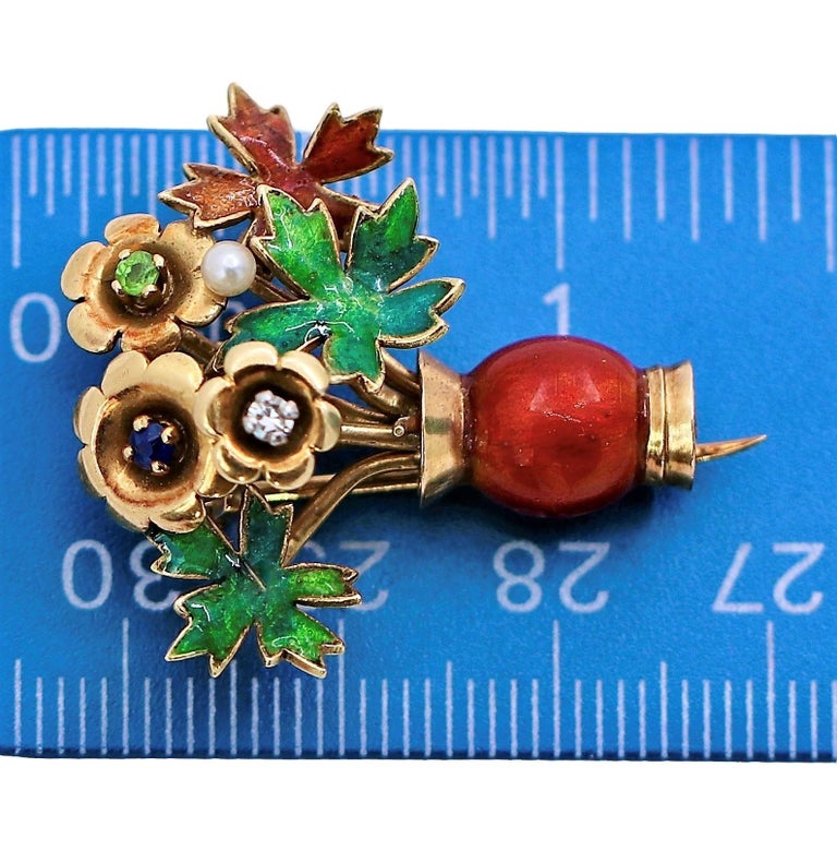 Moubaussin Gold, Enamel, Diamond and Pearl Flower Bouquet in Vase ...