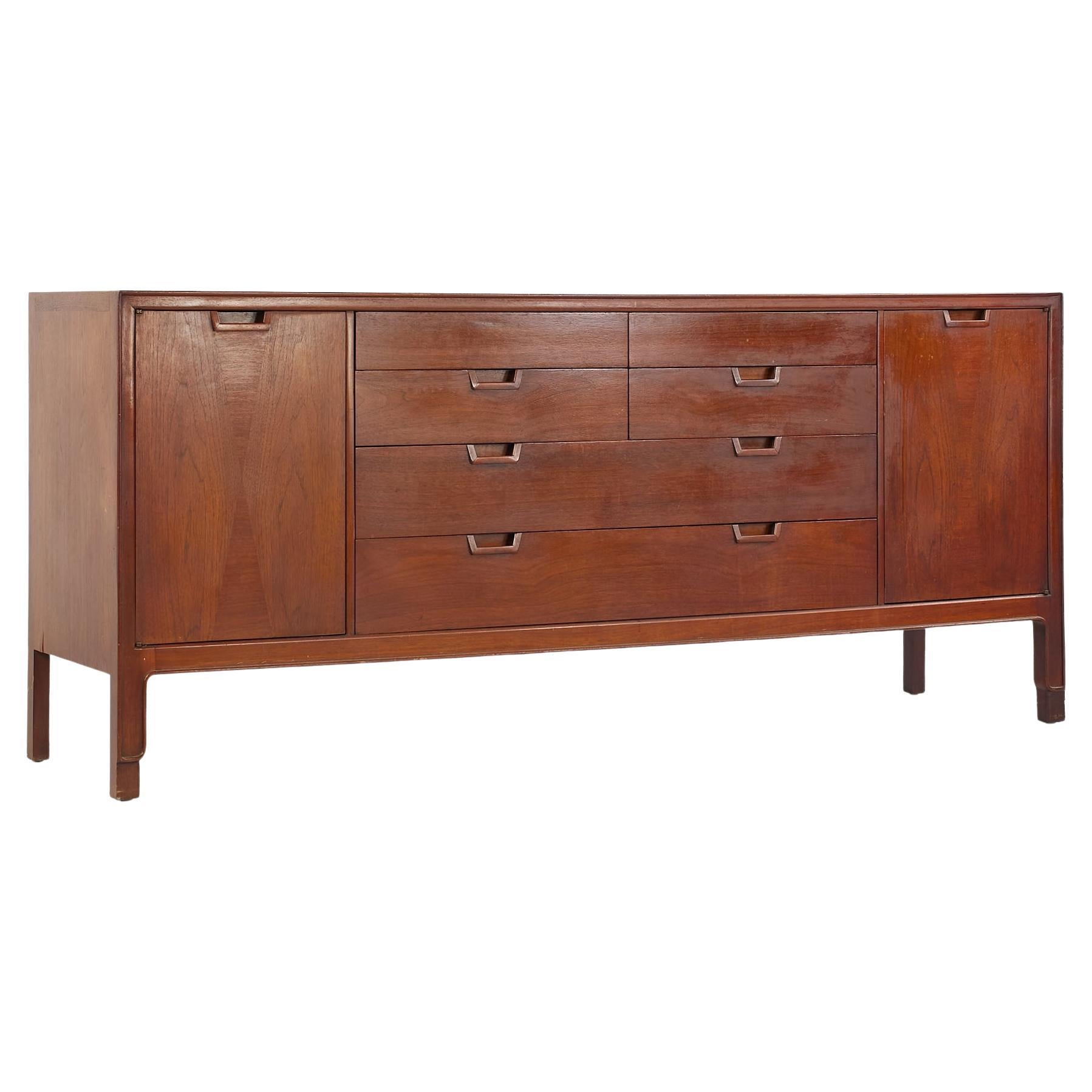 Mid Century Walnut 6 Drawer Lowboy Dresser at 1stDibs
