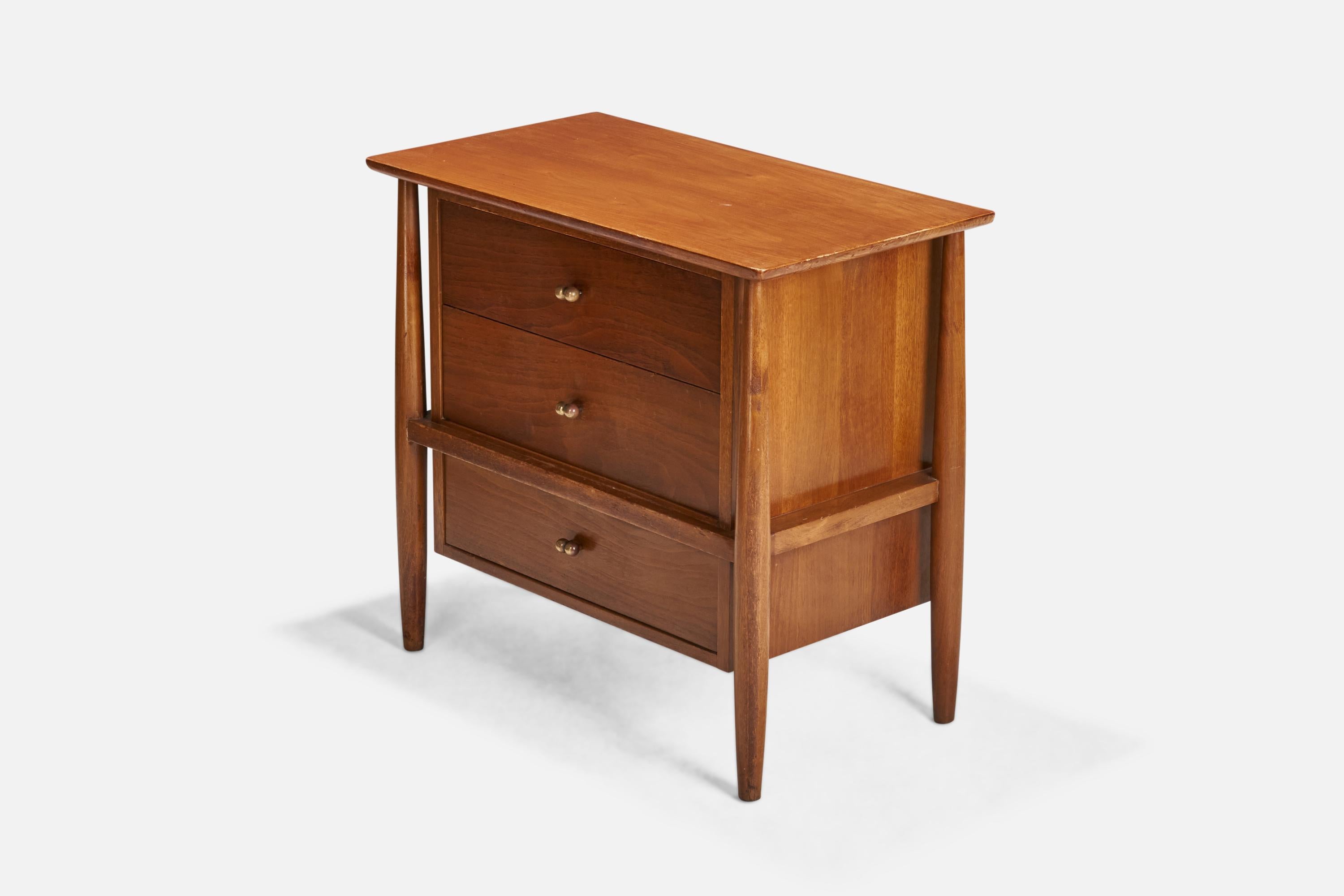 Mount Airy, Nightstands, Walnut, Brass, USA, 1950s at 1stDibs