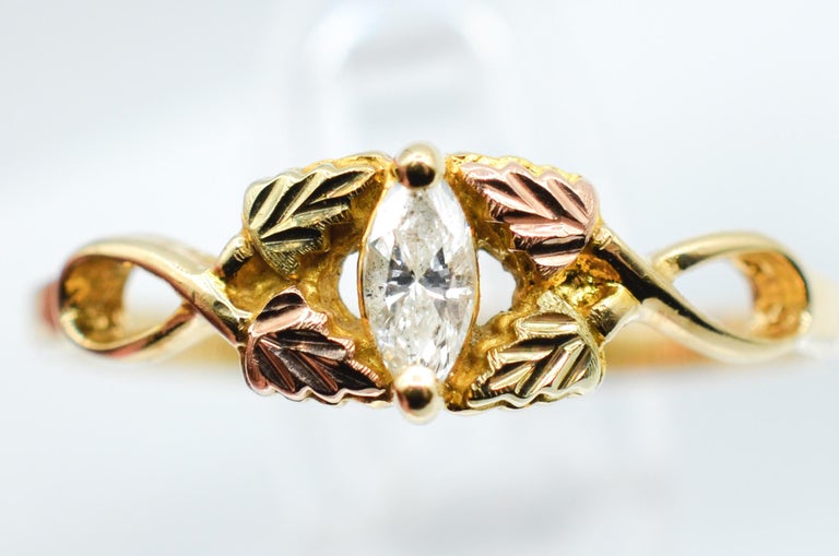 Mount Rushmore Jewelry 10K/12K Black Hills Gold Marquise Diamond Ring ...