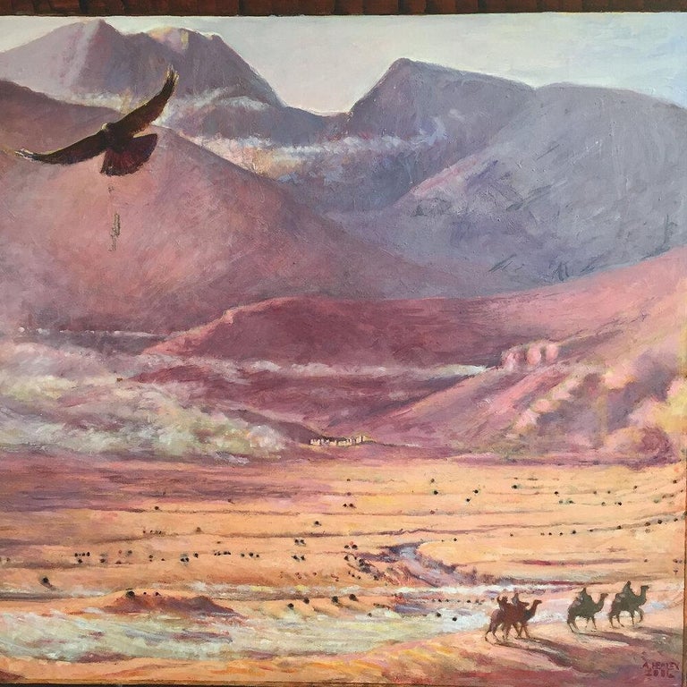 Mountainous Pink Vintage Caravan Painting By Alan Healey For Sale at ...
