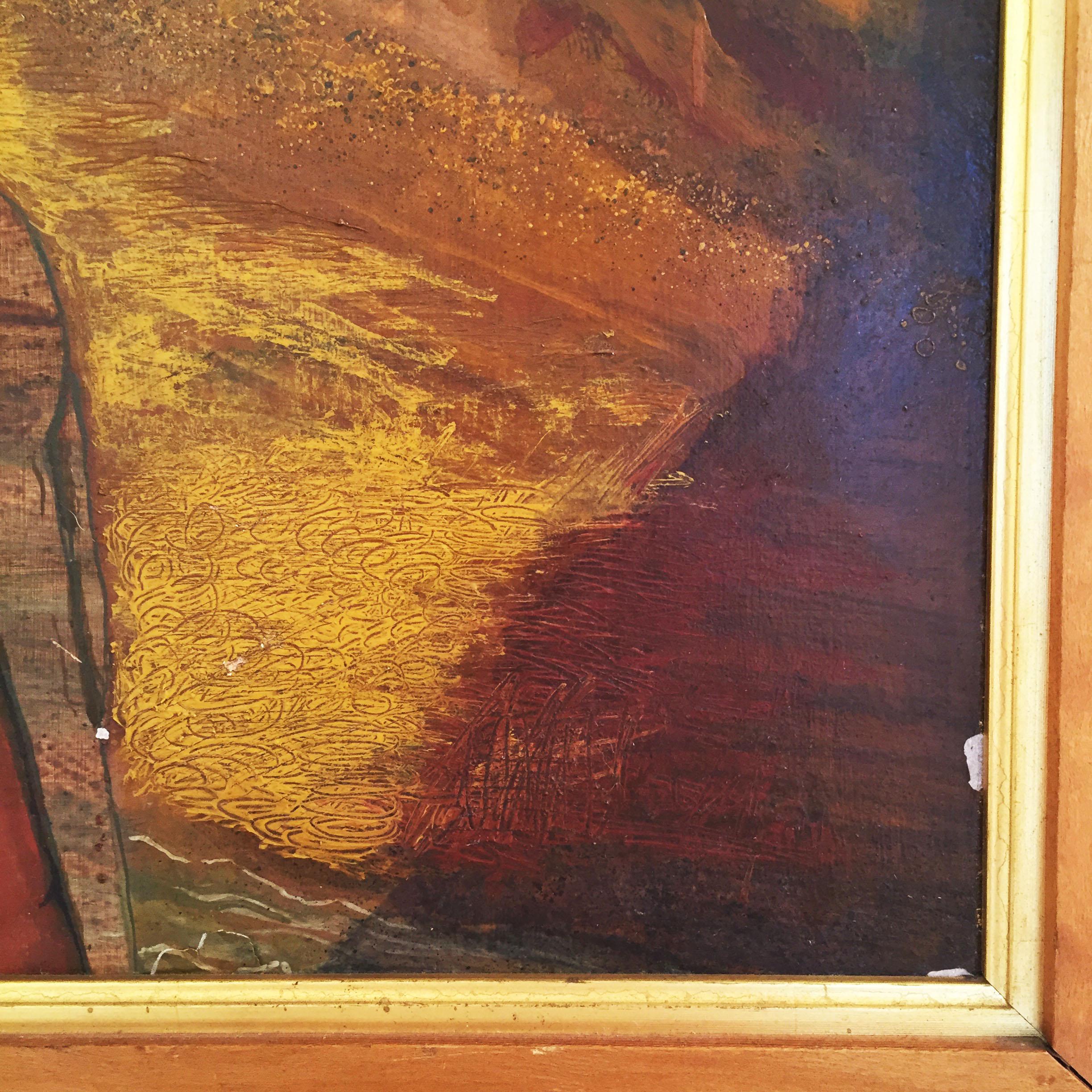 Mountainous Vintage Oil Painting by Alan Healey Americana Cowboy, 1980s ...