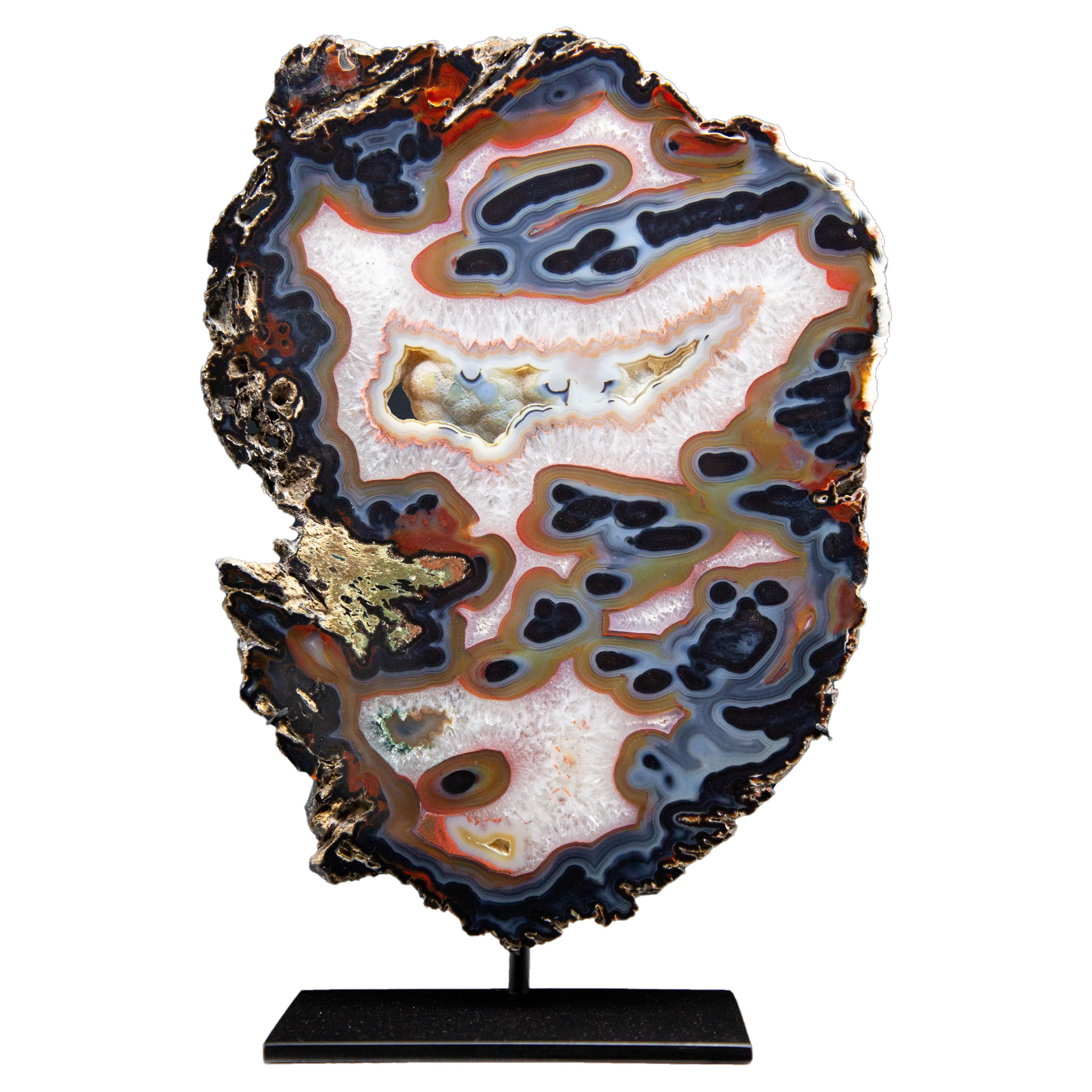 Two Agate Geode Slices Mounted on Forged Iron Stands at 1stDibs