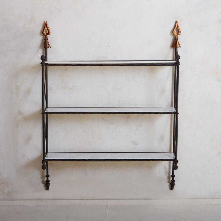 Mounted Iron + Carrara Marble Wall Shelf, France 20th Century at 1stDibs