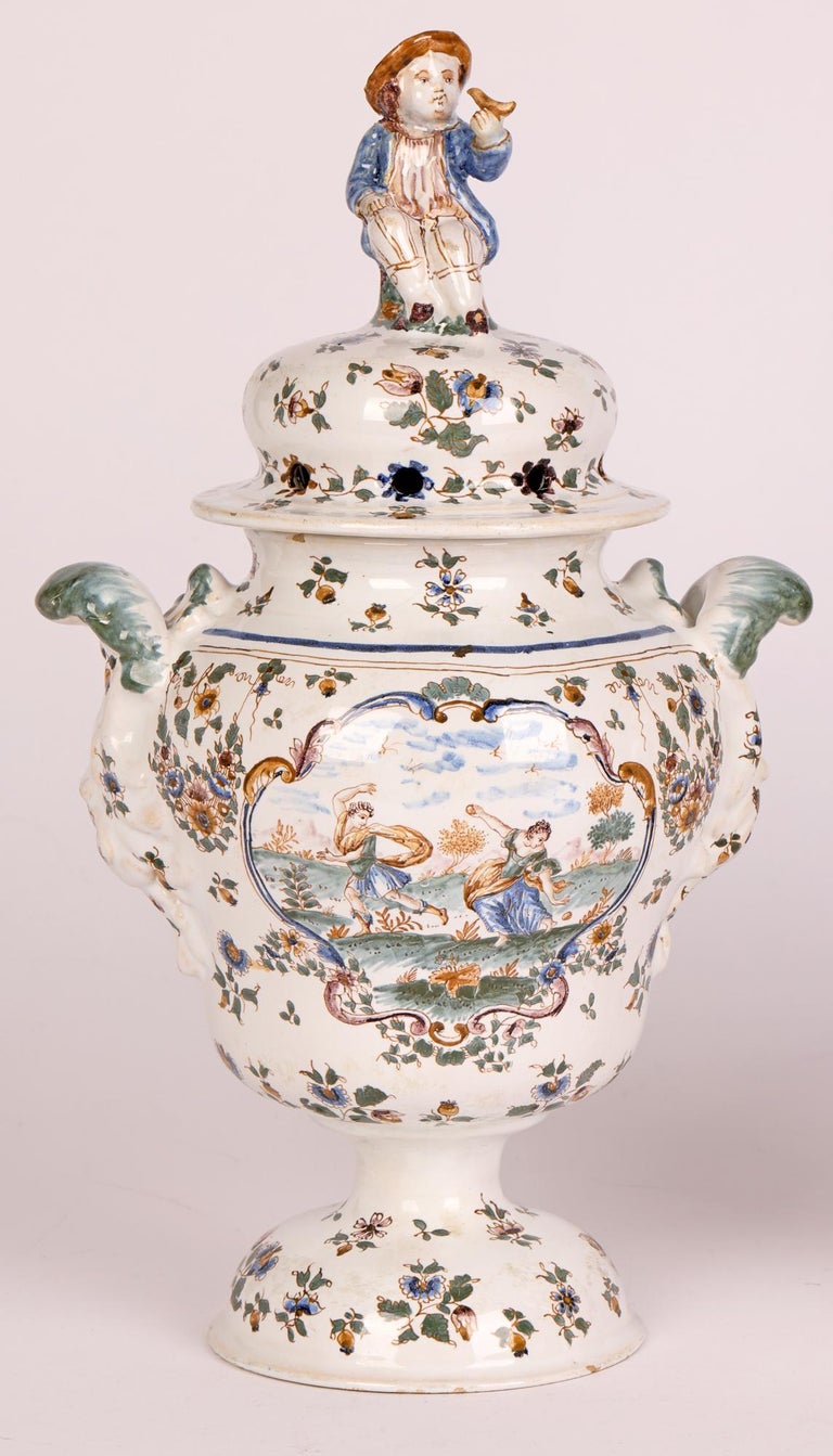 Moustiers Pair French Faience Figural Mounted Pottery Pot Pourri Vases ...