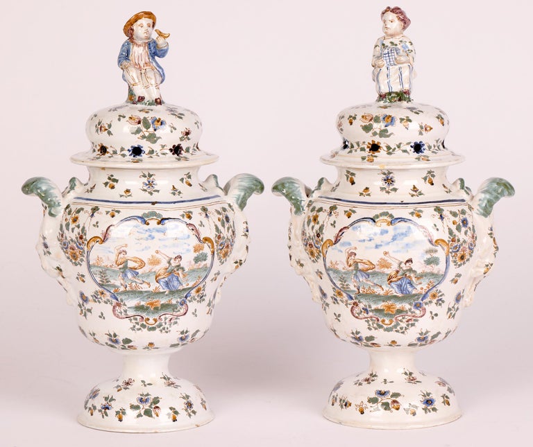 Moustiers Pair French Faience Figural Mounted Pottery Pot Pourri Vases ...
