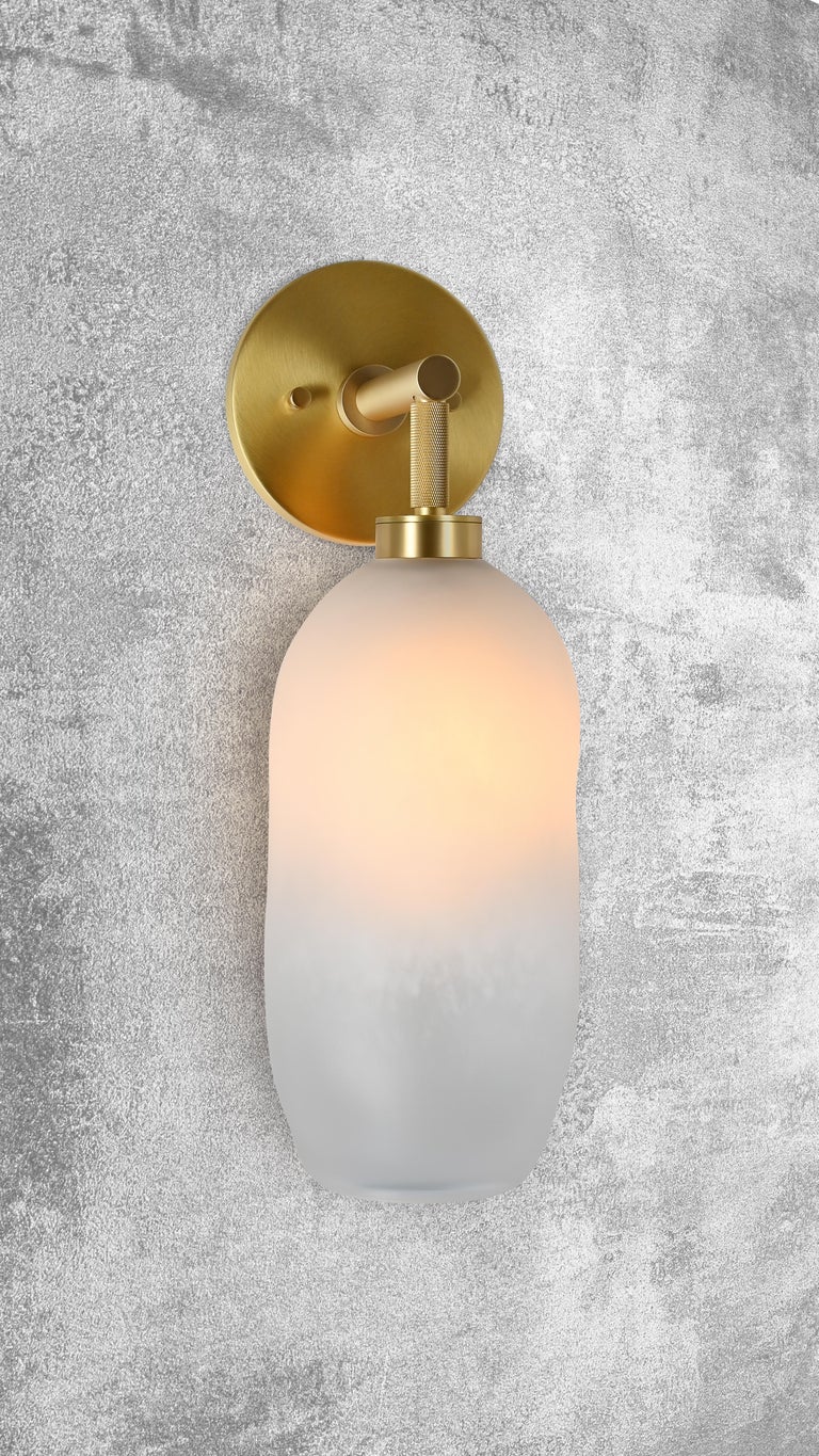 Mouth Blown Catherine Frosted Glass Sconce, White Ombré and Brass For ...