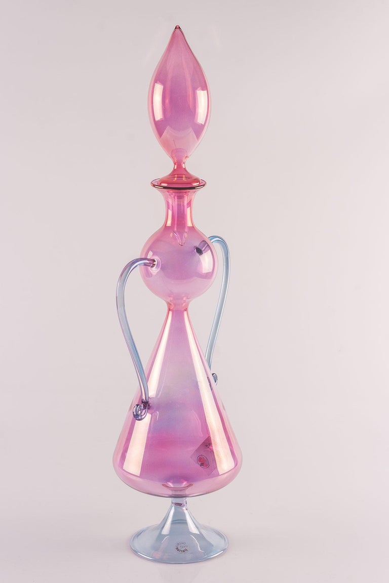 Mouth Blown Glass Bottle by Parise Vetro, Italy For Sale at 1stDibs