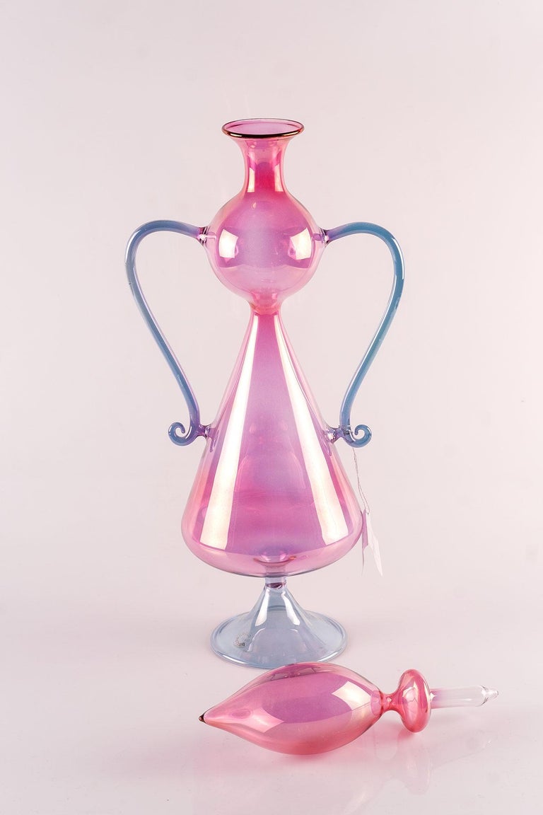 Mouth Blown Glass Bottle by Parise Vetro, Italy For Sale at 1stDibs