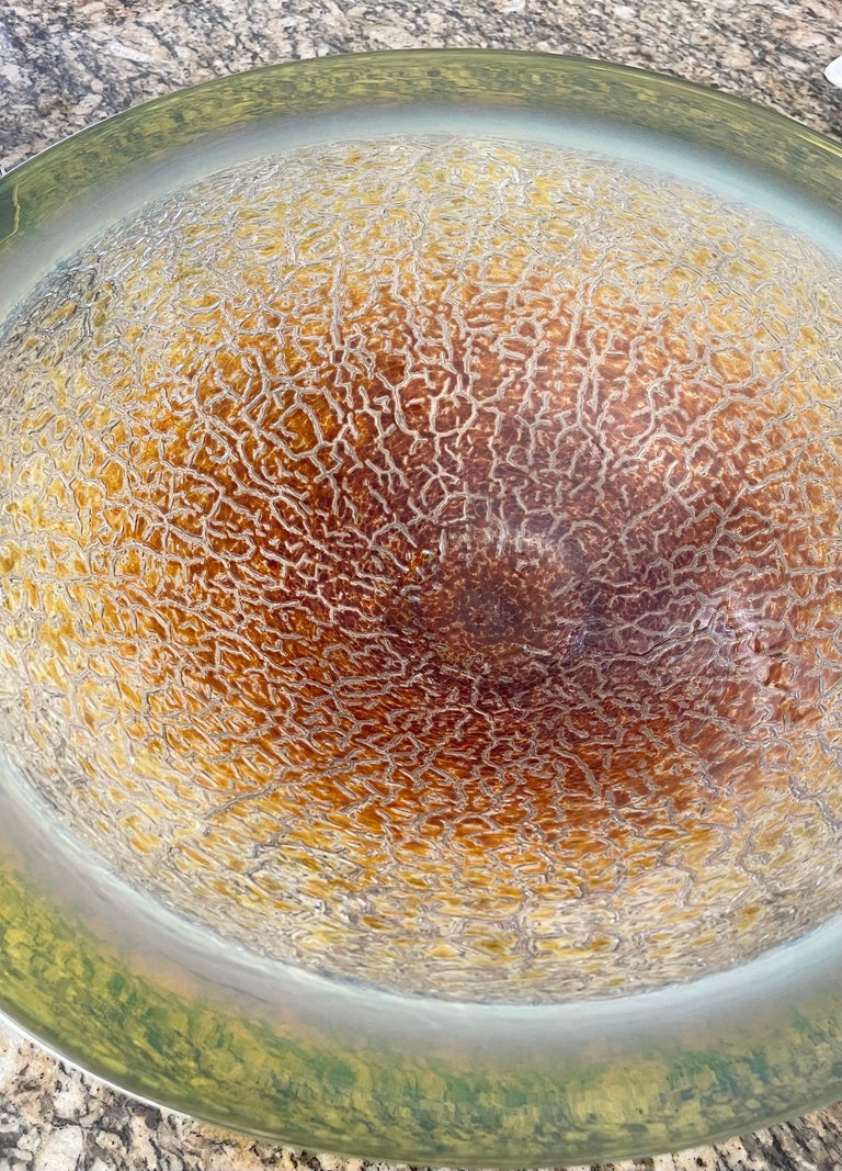 Mouth Blown Jade Craquel Art Glass Bowl / Centerpiece by Willsea and O ...