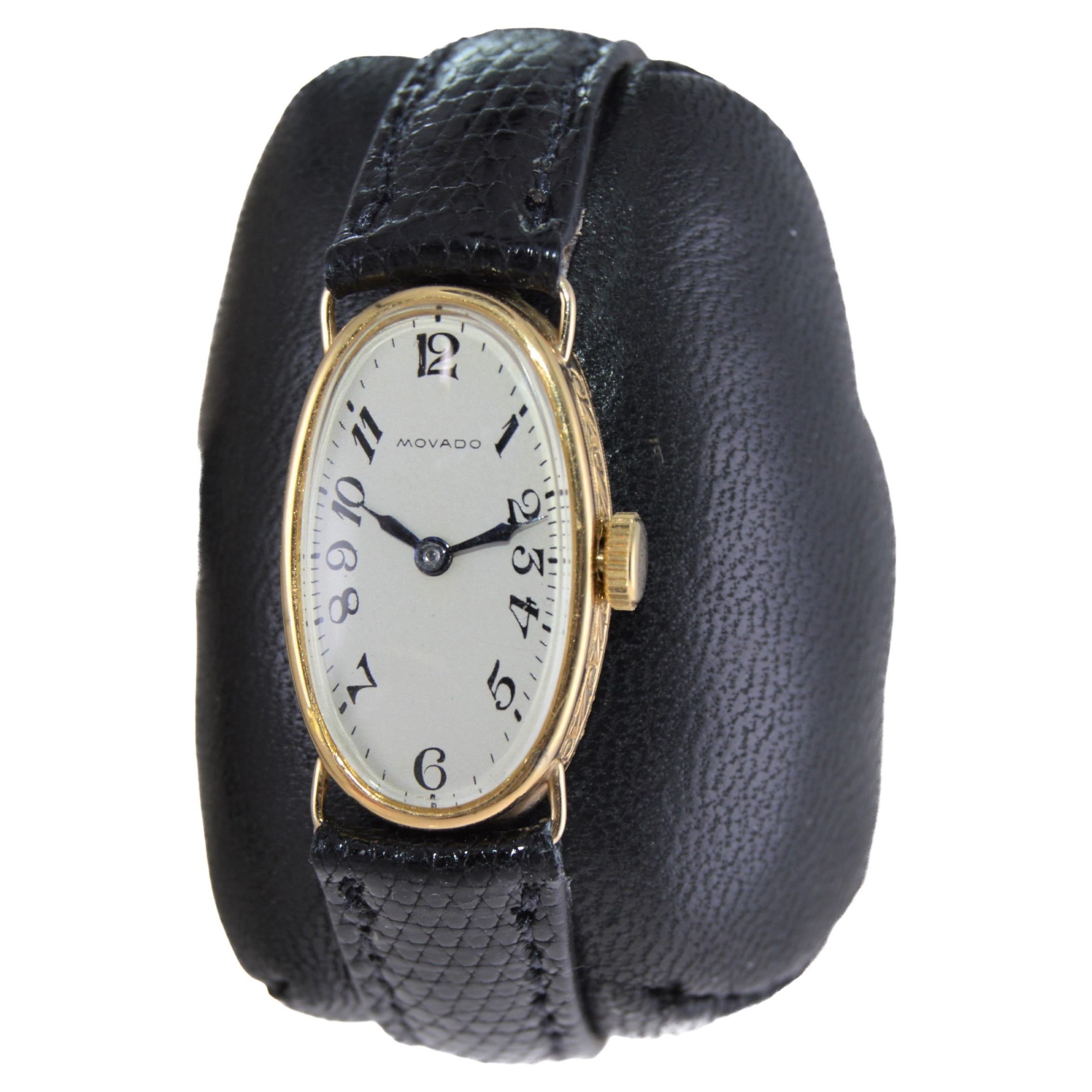 Movado 18Kt. Solid Gold Art Deco Oval Watch For Sale at 1stDibs
